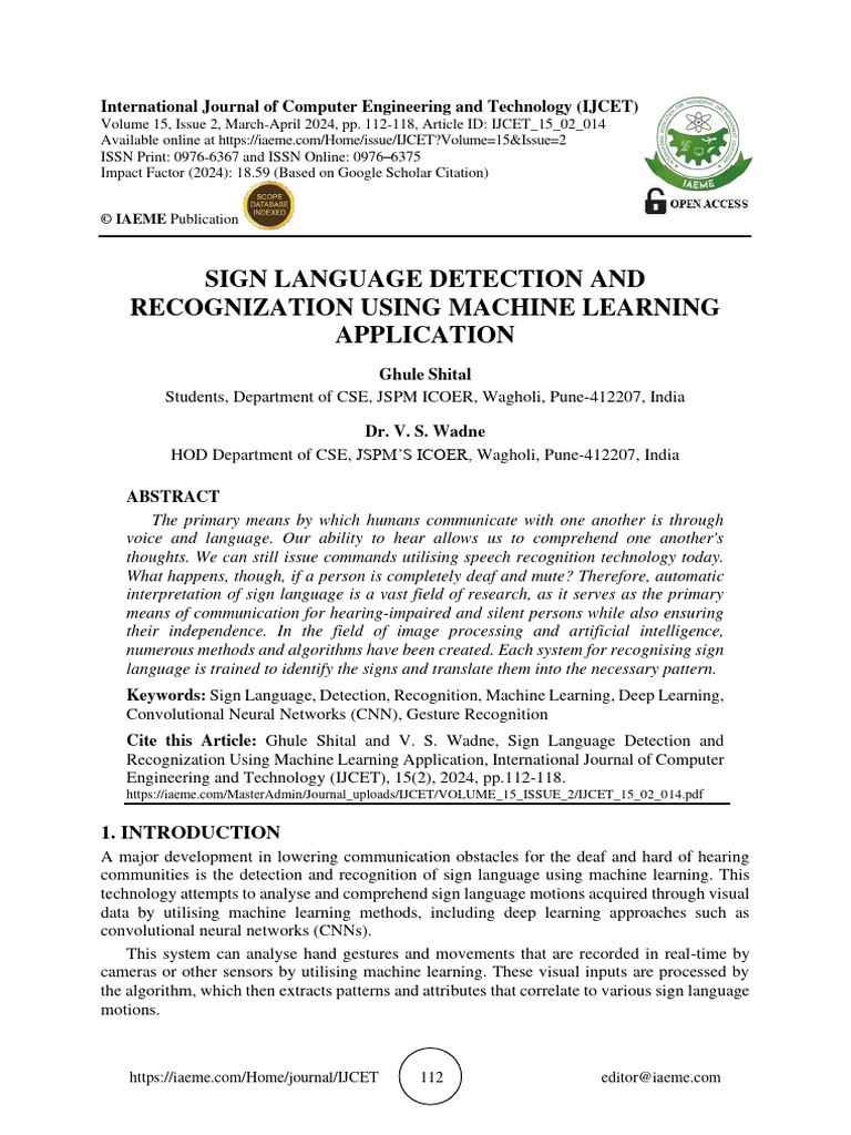 Sign Language Recognition via ML Techniques | PDF | Machine Learning ...