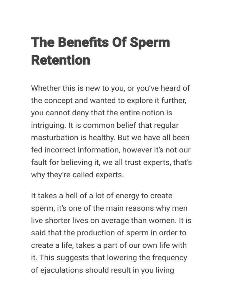 001 The Benefits of Sperm Retention | PDF | Masturbation | Jews