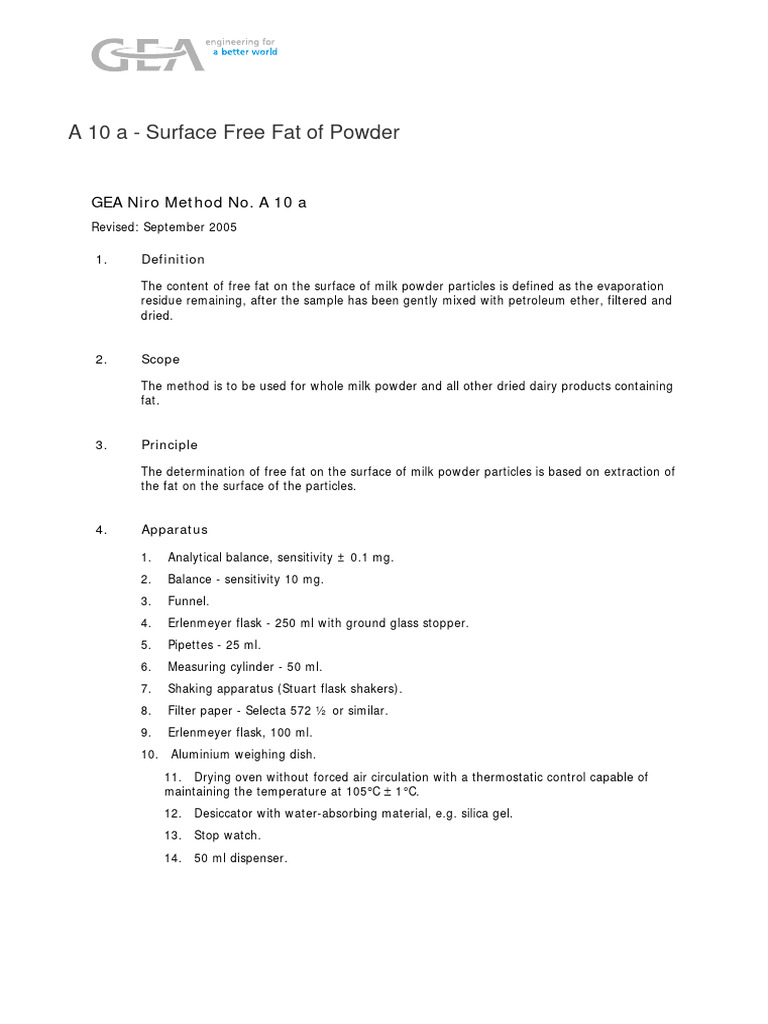 A 10 A - Surface Free Fat of Powder - tcm50-30918 | PDF | Science ...