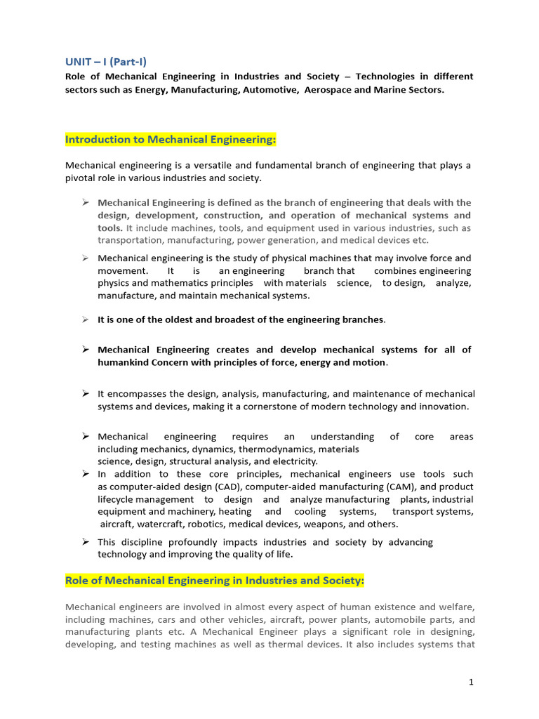 Basic Mech Eng - UNIT 1 - R23 | PDF | Composite Material | Stainless Steel
