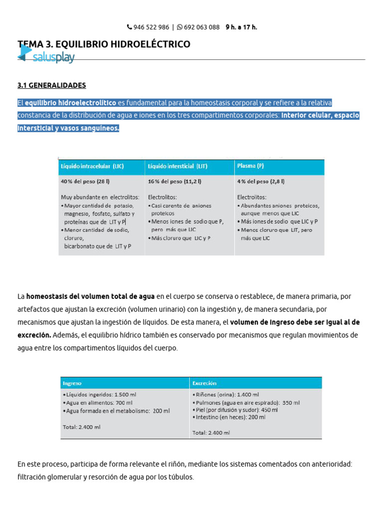Tema 3. Equilibrio Hidroeléctrico | PDF | Edema | Homeostasis