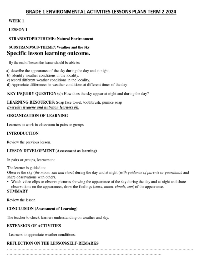 Grade 1 Environmental Activities Lessons Plans Term 2 2024 | PDF ...