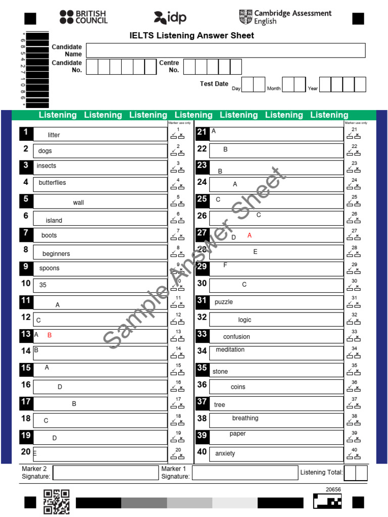Cam 17 Answer-Sheet-Listening Test 1 | PDF