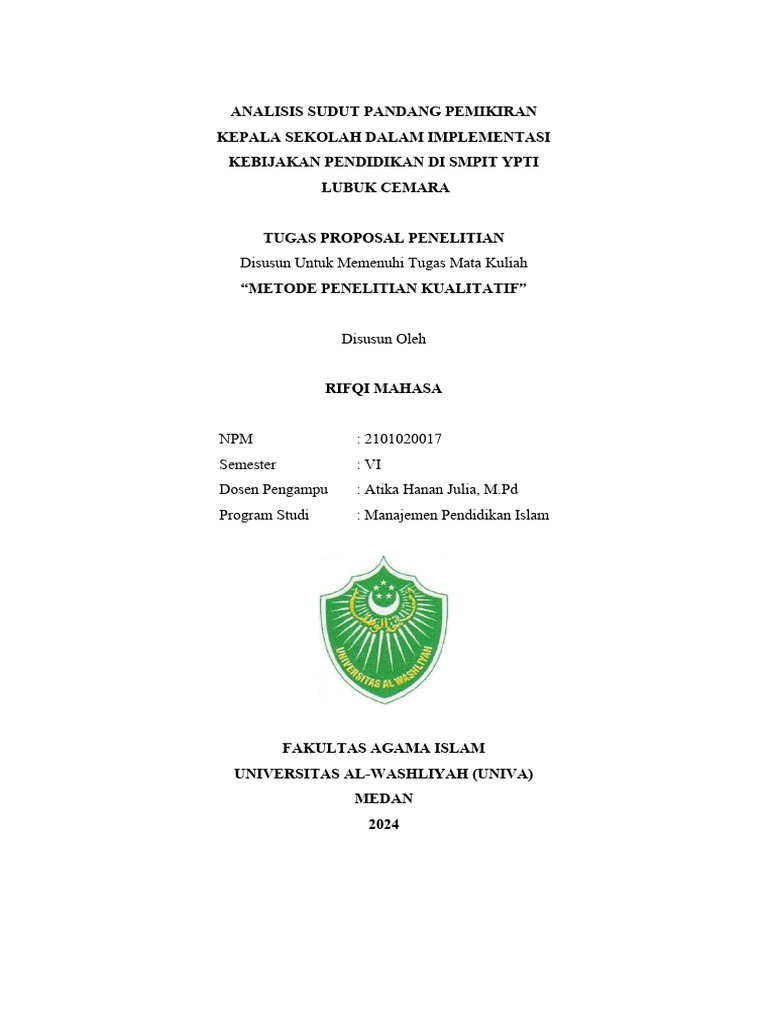 Tugas Proposal Penelitian Kualitatif | PDF | Karier & Perkembangan | Kesehatan Holistik