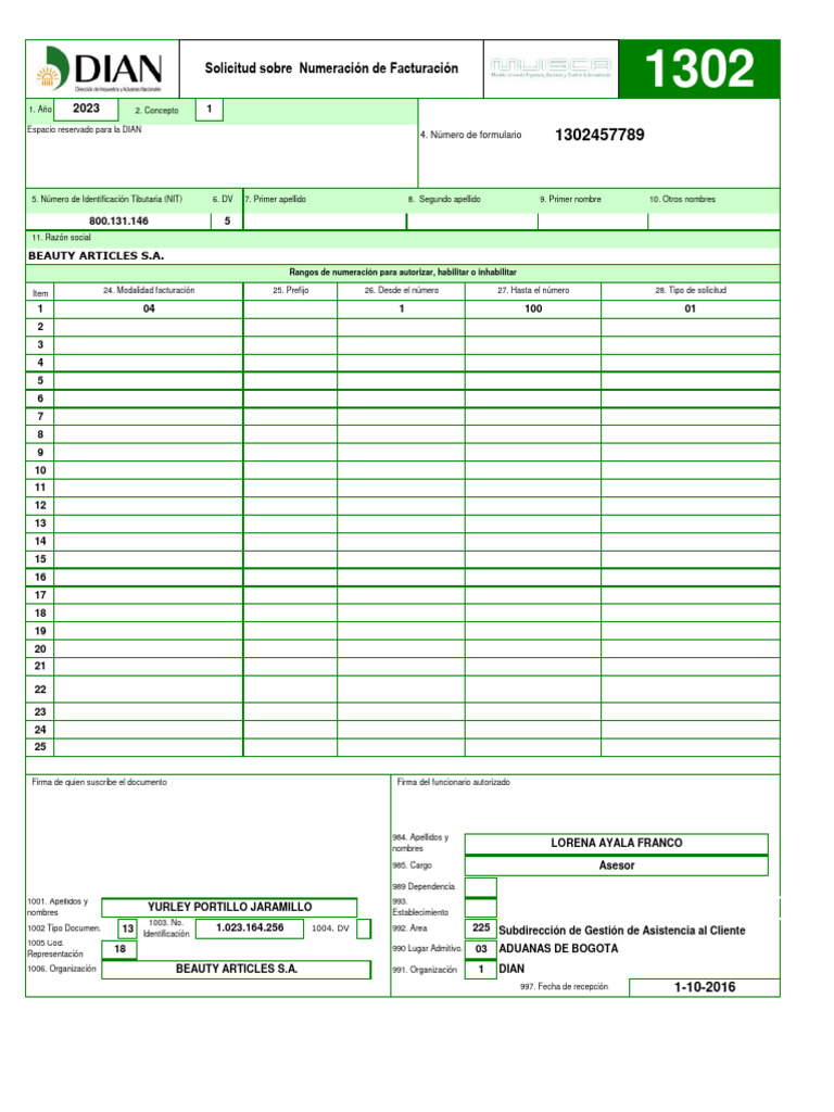 Formulario 1302. | PDF
