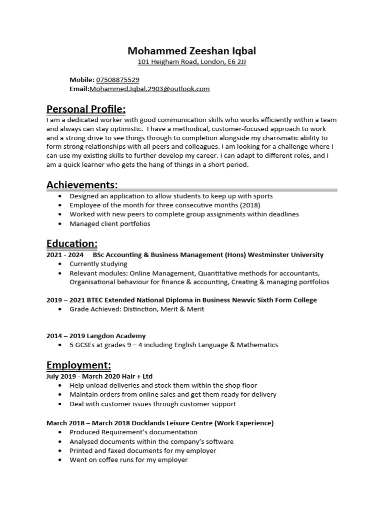 Zeeshan CV | PDF | Career & Growth