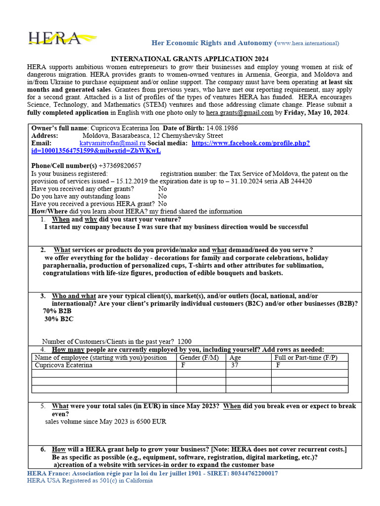 HERA Application Form 2024 | PDF | Retail | Sales