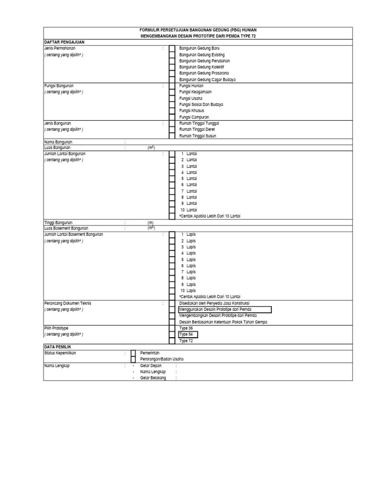 PBG - Peryaratan Administrasi - PBG FUNGSI HUNIAN MNGEMBANG PROTOTYPE PEMDA 72 - 7 | PDF