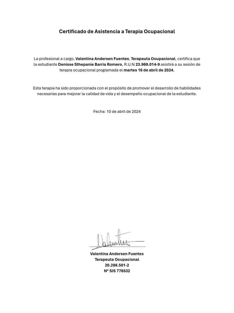 certificado asistencia a terapia | PDF