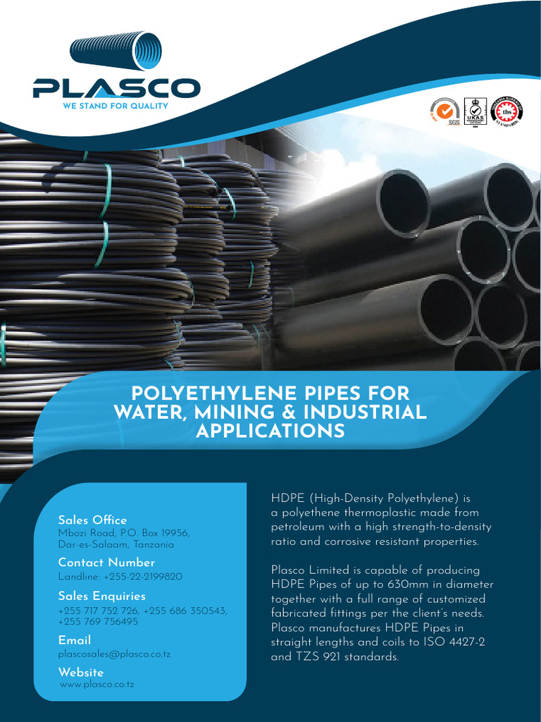 Plasco Brochure HDPE | PDF | Pipe (Fluid Conveyance) | Polyethylene