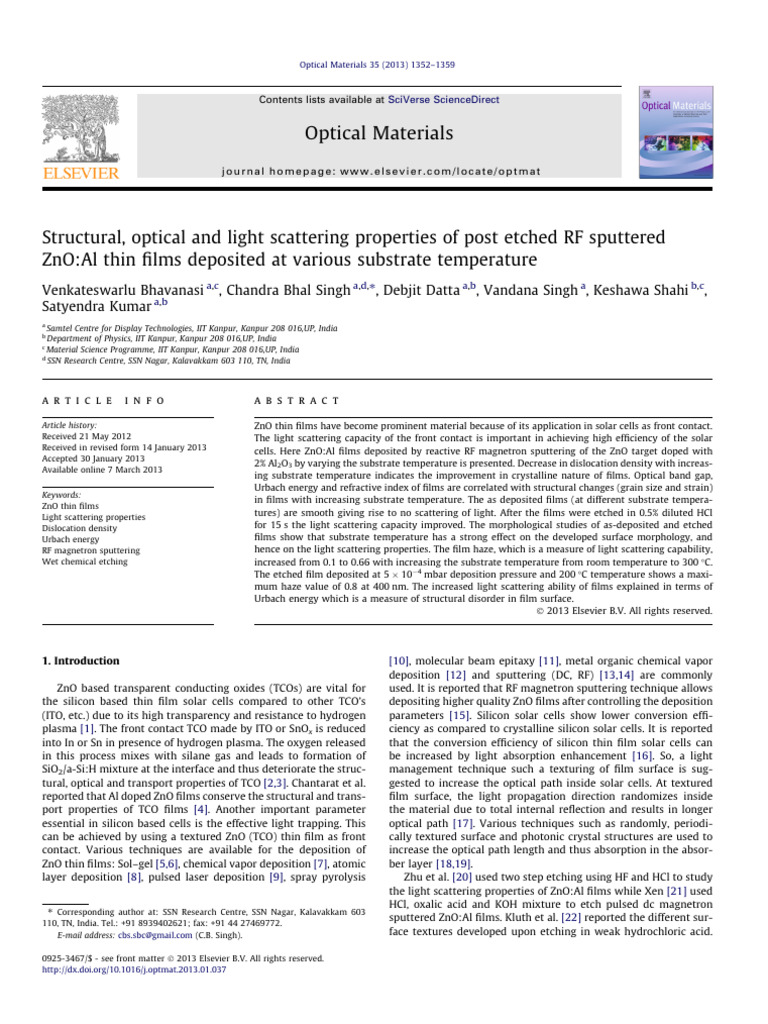 BANDGAPMEASUREMENT ZnO | PDF | Thin Film | Sputtering