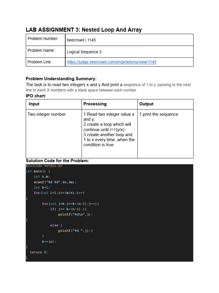 LAB ASSIGNMENT 3 - Nested Loop and Array | PDF | Control Flow ...
