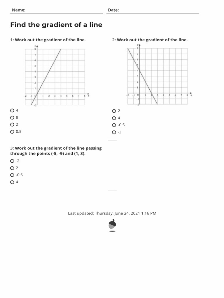 Find The Gradient of A Line 60wkjd Exit Quiz Questions | PDF