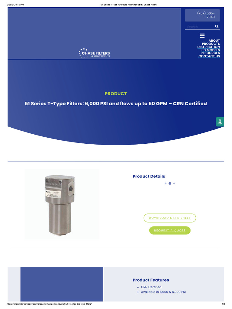 51 Series T-Type Hydraulic Filters for Sale _ Chase Filters | PDF