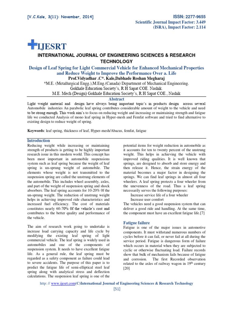Design Of Leaf Spring For Light Commerci Pdf Fatigue Material Finite Element Method