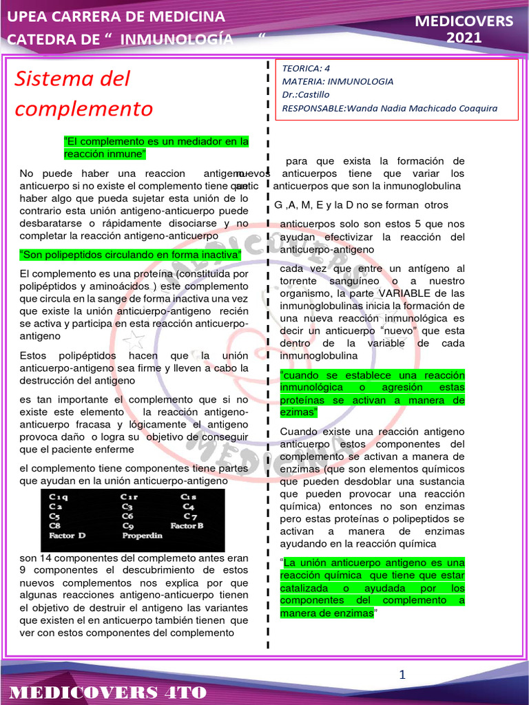 Inmunologia 4 Sistema de Complemento Medicovers 2021 | PDF | Sistema complementario | Anticuerpo