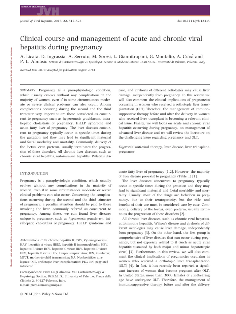 Clinical Course and Management of Acute and Chronic Viral Hepatitis During Pregnancy | Download ...