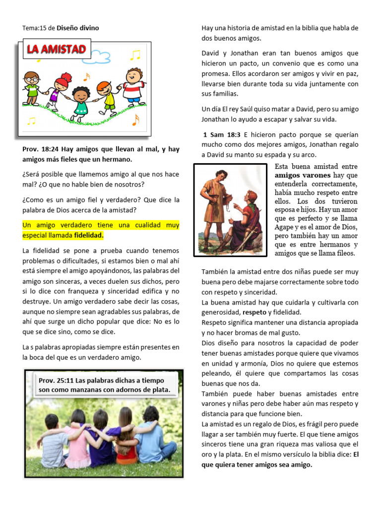 Tema 15 La Amistad | PDF | David | Amor