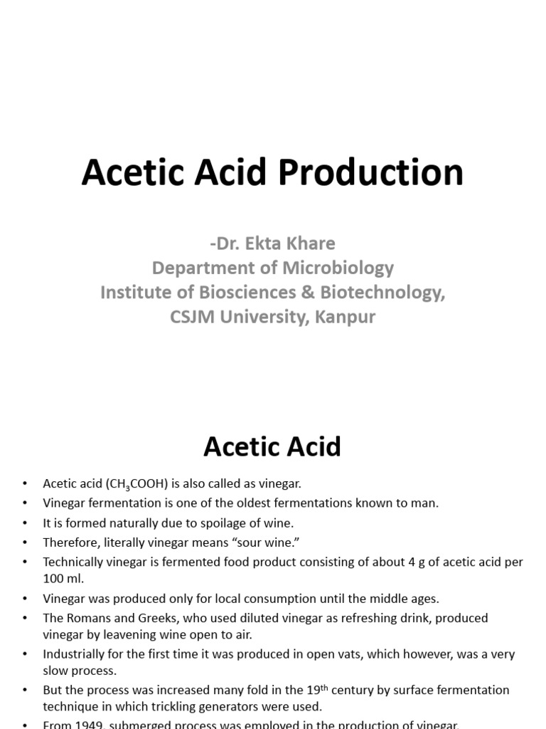 Acetic Acid Production | PDF | Acetic Acid | Ethanol
