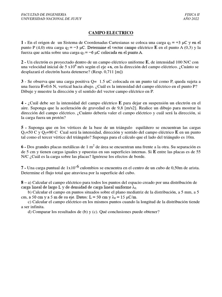 1 Campo Electrico 2022 Practico 4594 Pdf Campo Eléctrico
