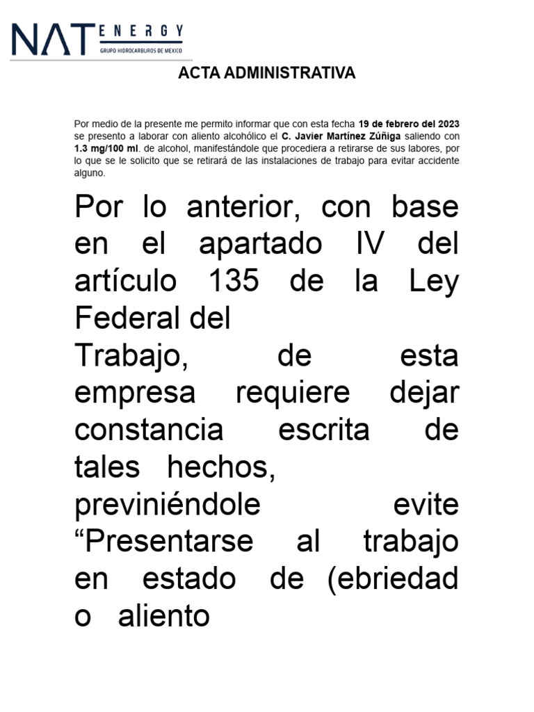 Acta Administrativa | PDF | Negocios | Derecho