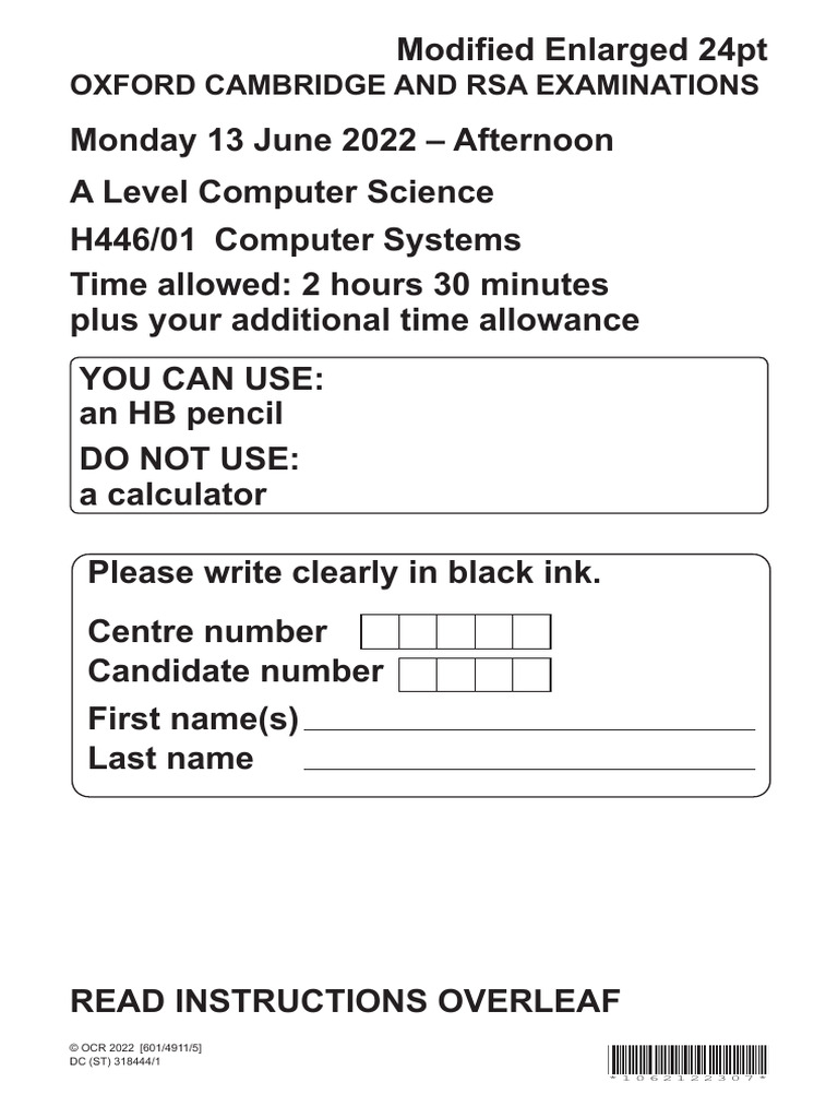 Oxford Cambridge and Rsa Examinations: © OCR 2022 (601/4911/5) DC (ST) 318444/1 | PDF | Acid ...