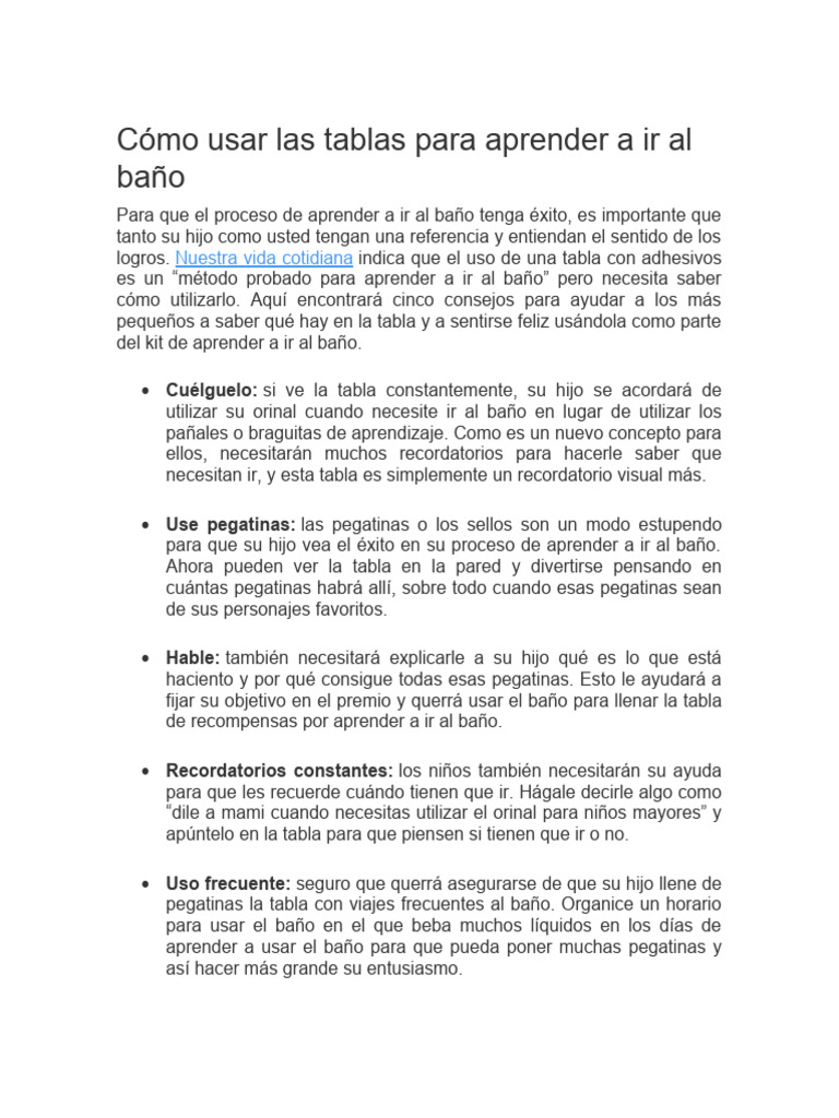 Cómo Usar Las Tablas para Aprender A Ir Al Baño | PDF Cómo Usar Las Tablas para Aprender A Ir Al Baño | PDF