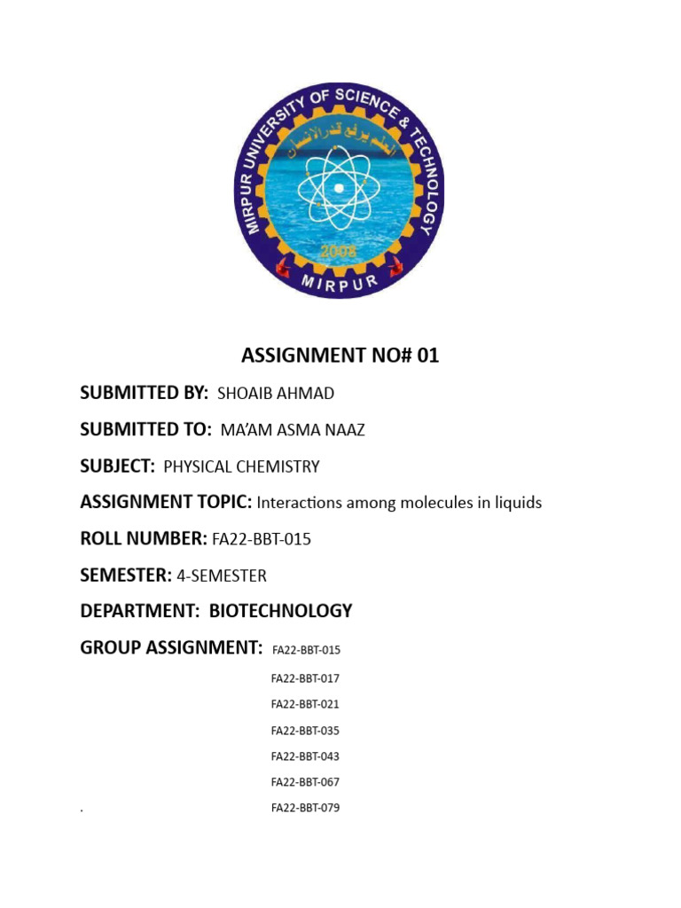 Physical Chemistry (FA22-BBT-015) | PDF