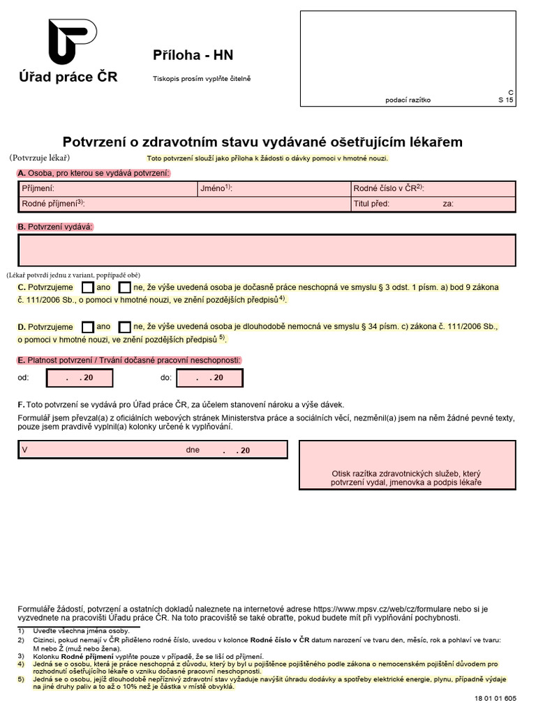 Potvrzení o Zdravotním Stavu Vydávané Ošetřujícím Lékařem | PDF