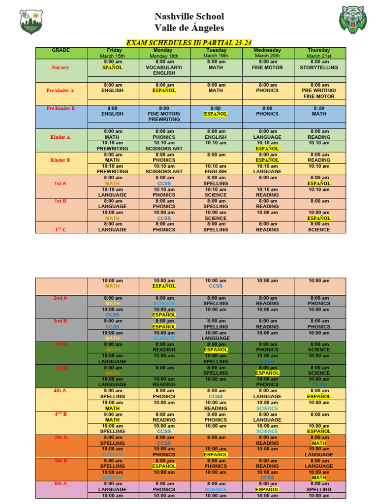 Horario de Examenes 3 Parcial 23-24 | PDF | Phonics | Mental Processes
