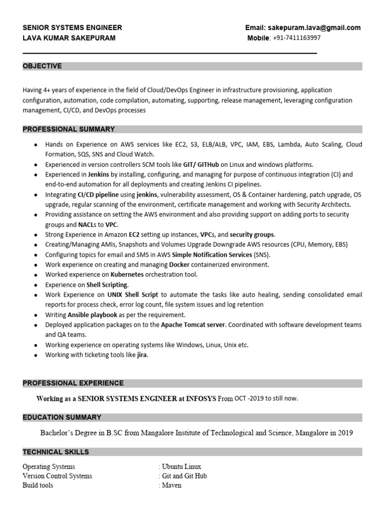 lava_DevOps resume | PDF | Operating System | Amazon Web Services