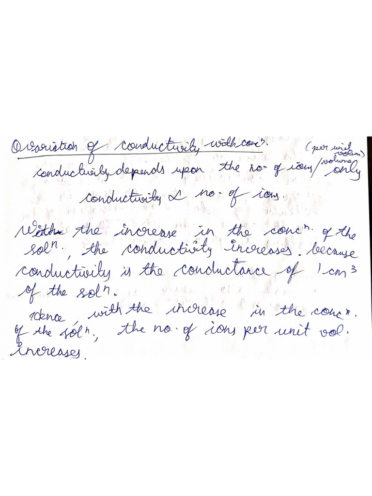 Class 12 Chemistry Variation of Conductivity With Concentration | PDF