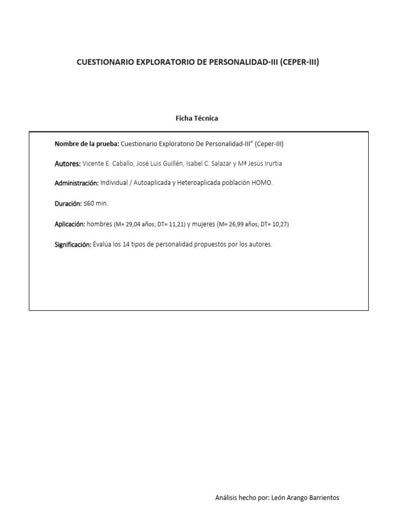 CEPER-III An-Álisis y Correci-Ÿn | PDF | Pensamiento | Salud mental