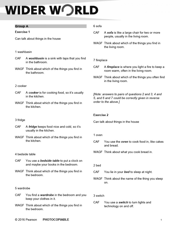 Wider World 2 Vocabulary Check U5 AK | PDF | Kitchen | Chair