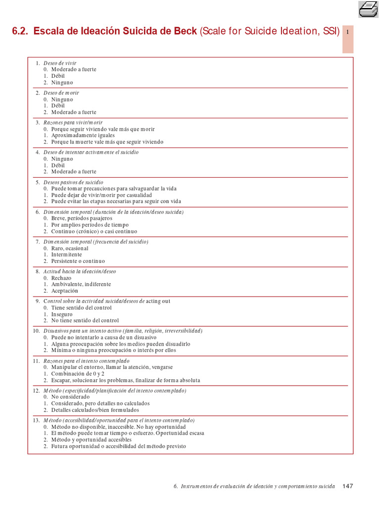 Escala de Ideación Suicida de Beck | Descargar gratis PDF | Suicidio ...
