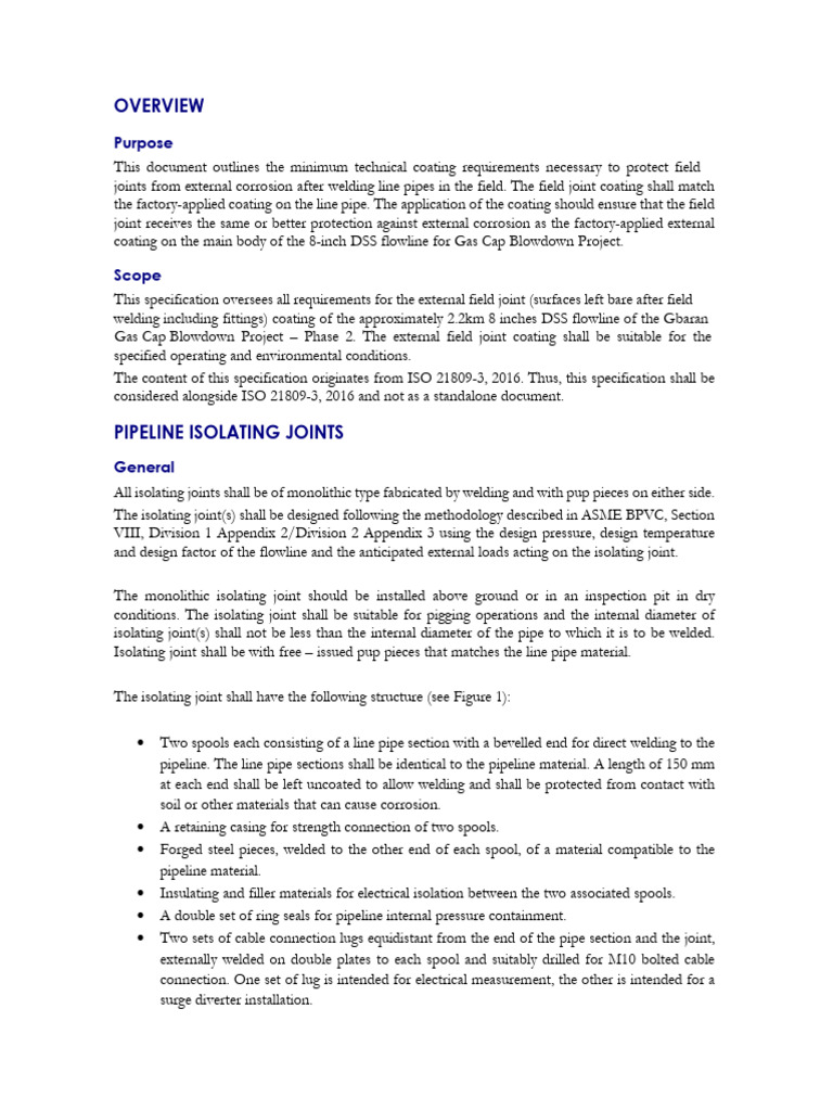 Scope of Coating Requirements FOR Field Joints From External Corrosion ...