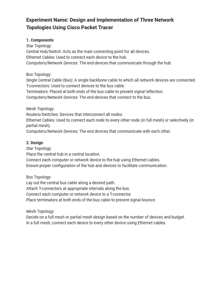 Experiment Name - Design and Implementation of Three Network Topologies Using Cisco Packet ...