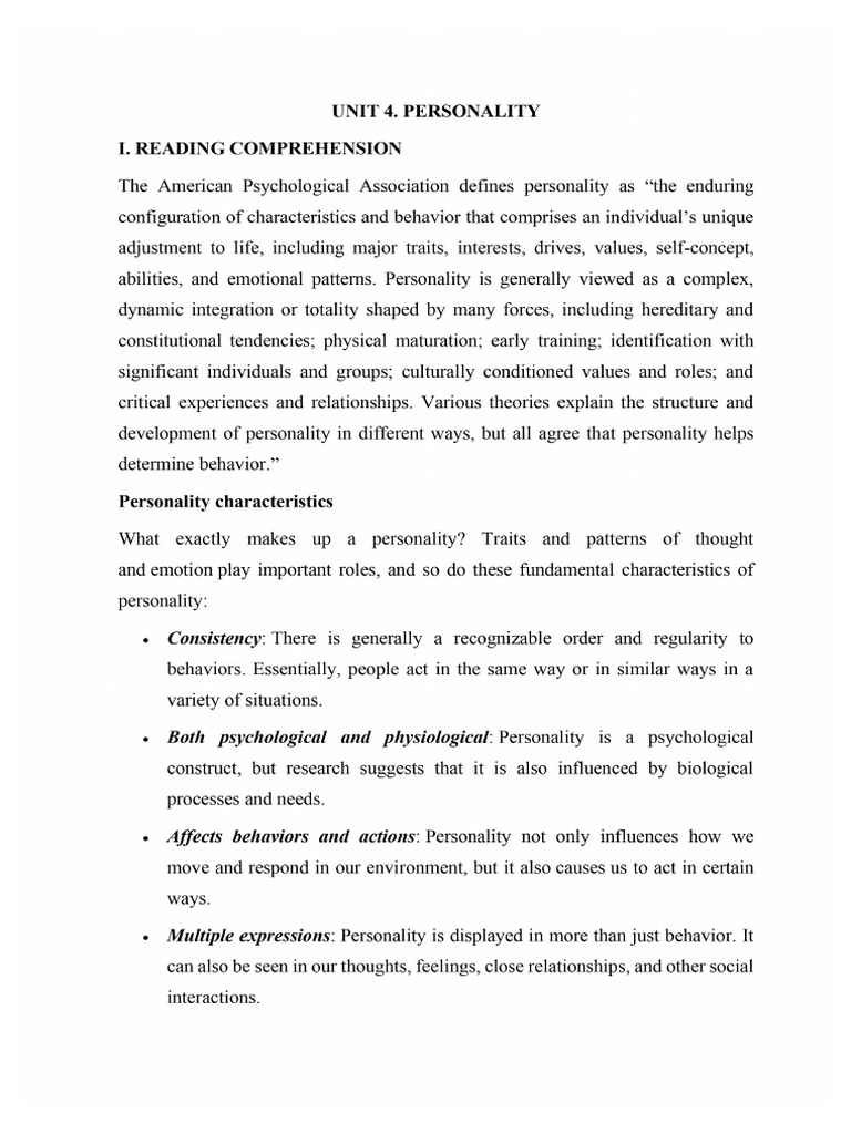 Unit 4. Personality | PDF