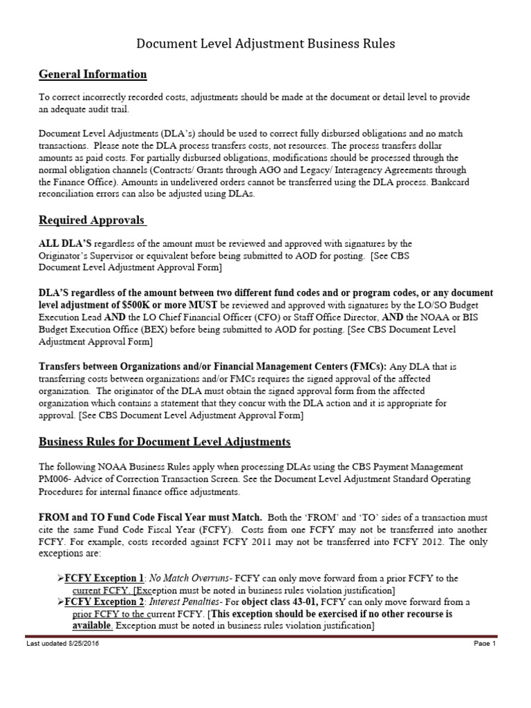 Document Level Adjustment Business Rules: General Information | PDF ...