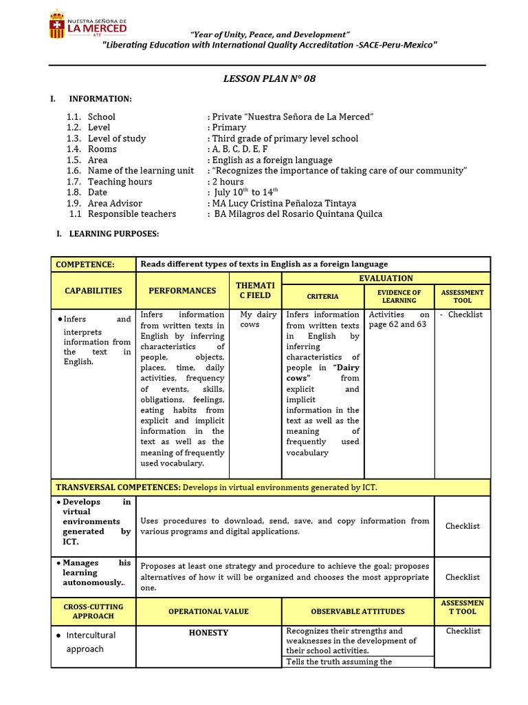 II TERM_LESSON PLAN 8_UNIT 04_3rd GRADE_QUINTANA | PDF | Educational Technology | Cognitive Science