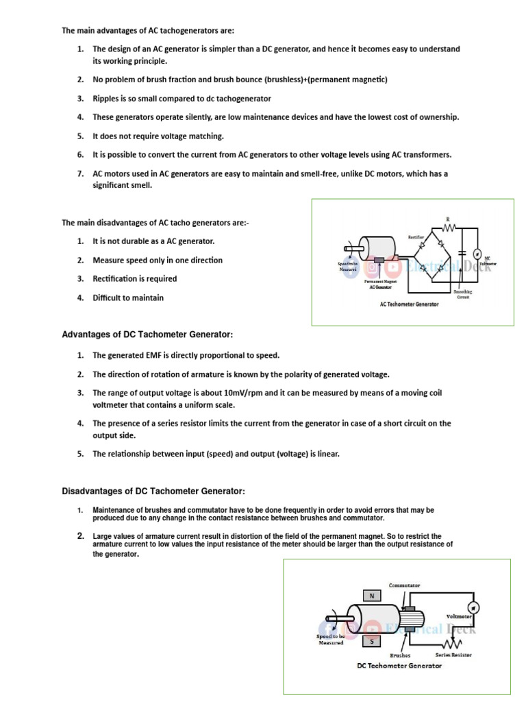 Adv & Disadv of Ac & DC Tacho | PDF | Electric Generator | Voltage