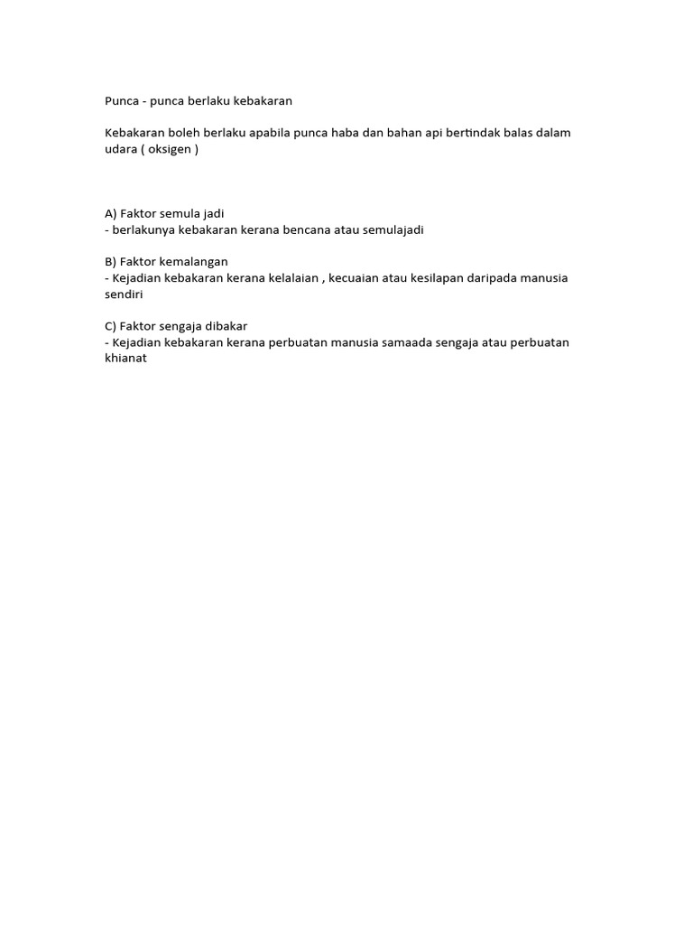 Punca Berlaku Kebakaran | PDF