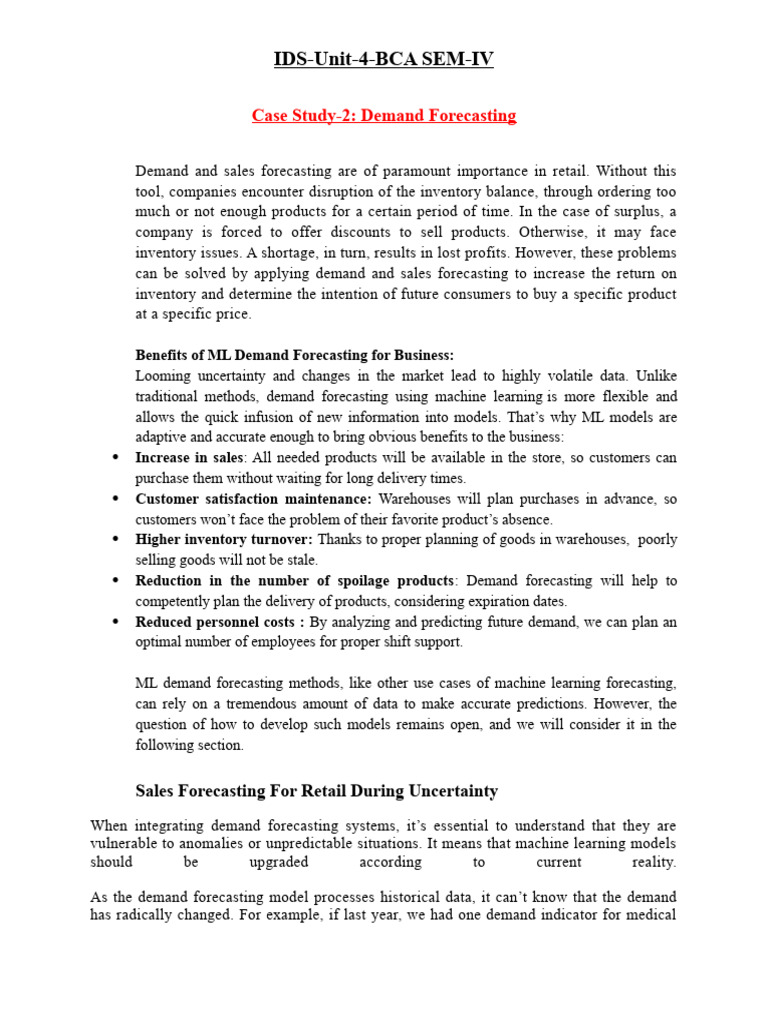 Ids Unit 4 Case Study 2 Demand Forecasting | Download Free PDF | Forecasting | Demand