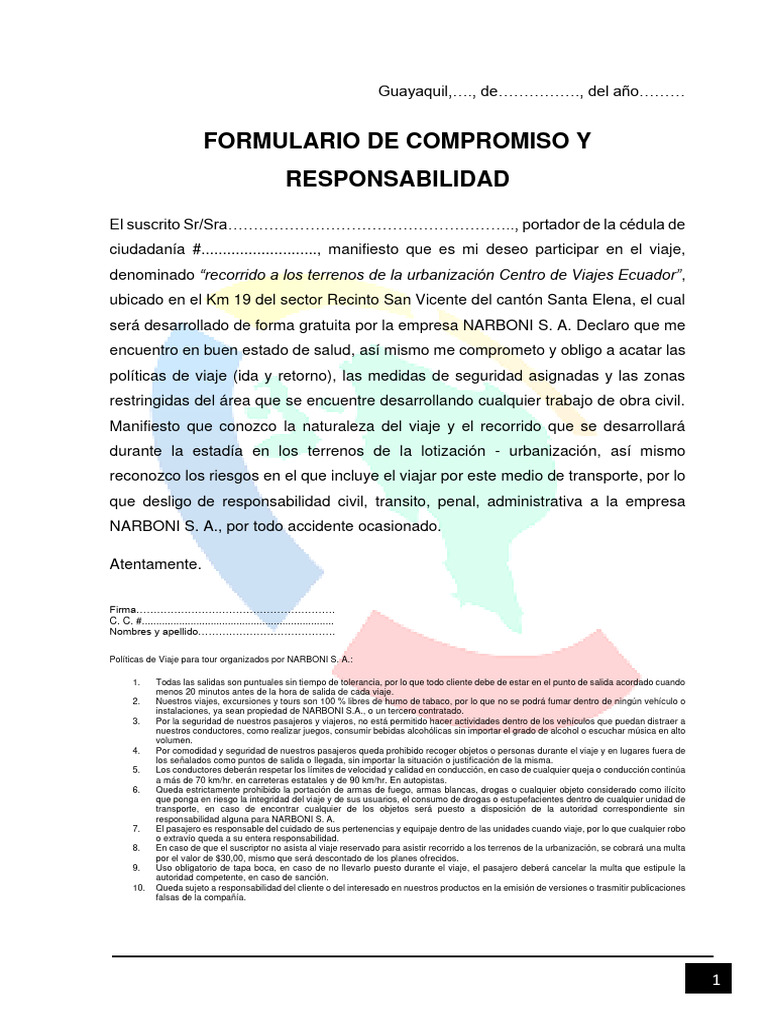 Formulario de Compromiso de Viajes Terrenos1 | PDF