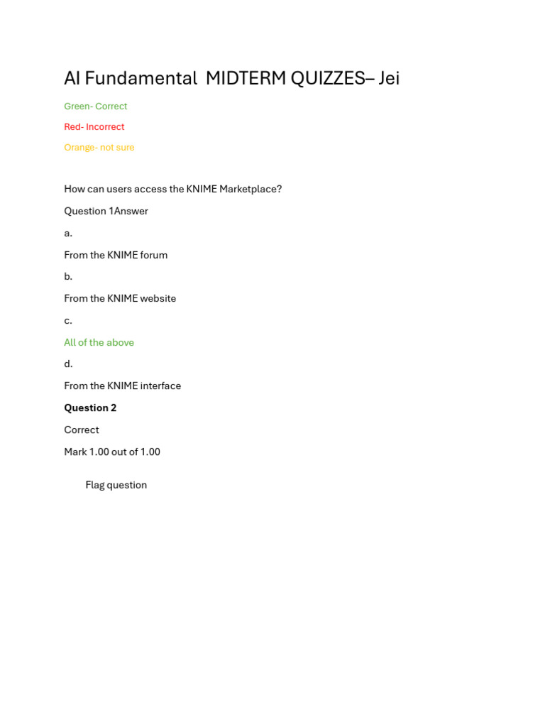 Ai Fundamental Midterm Quizzes - Jei | PDF | Cluster Analysis | Machine Learning