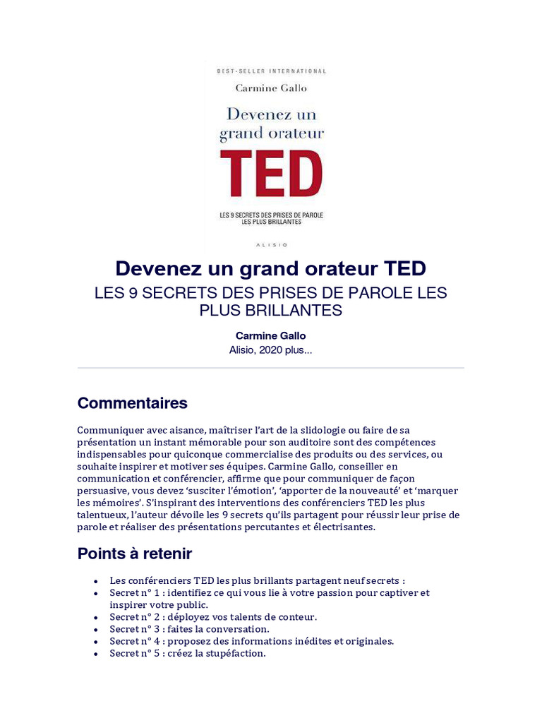 Secrets pour devenir un grand orateur TED | PDF | Cerveau | Persuasion