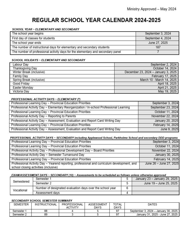 2024-2025 School Year Calendar | PDF | Academic Term | Academia