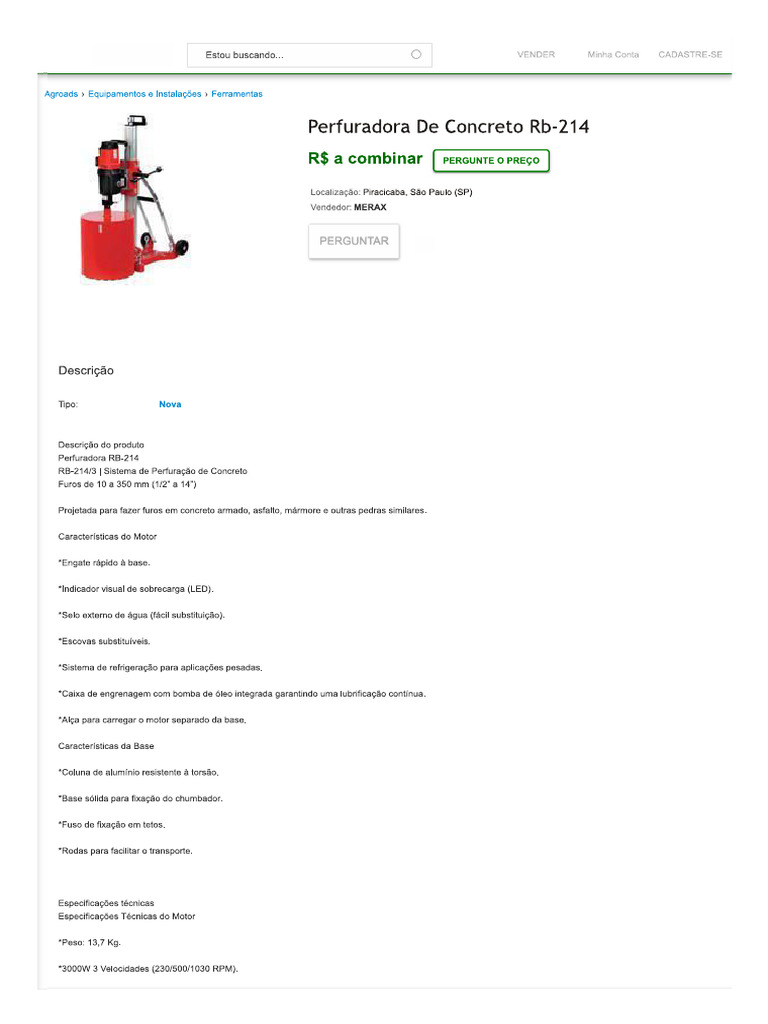 Perfuradora de Concreto Rb-214 - Agroads | PDF