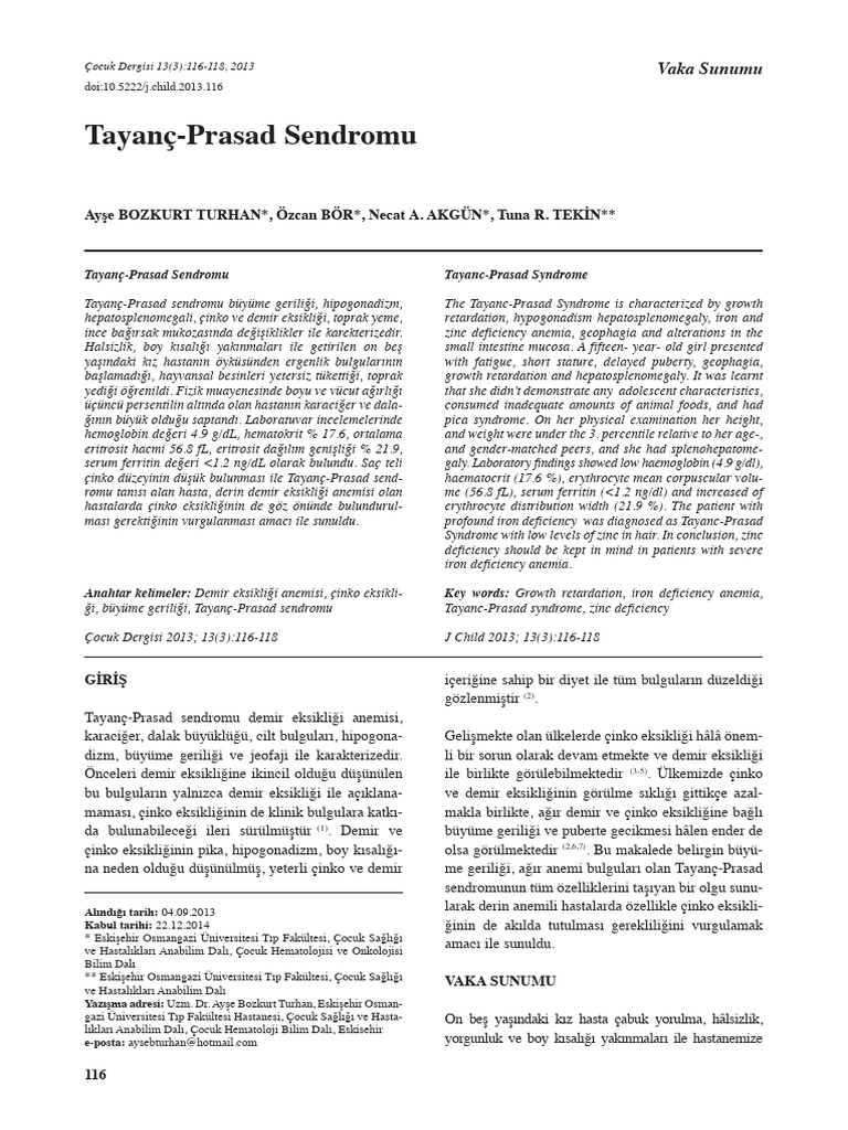 Tayanç-Prasad Sendromu: Ayşe Bozkurt Turhan, Özcan Bör, Necat A. Akgün ...