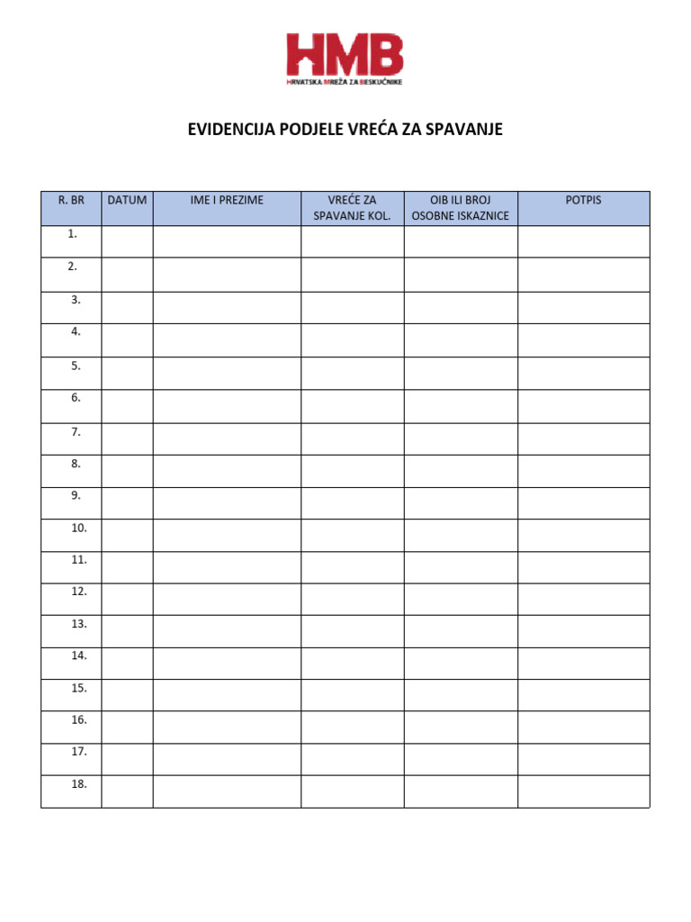 Evidencija Vreća | PDF